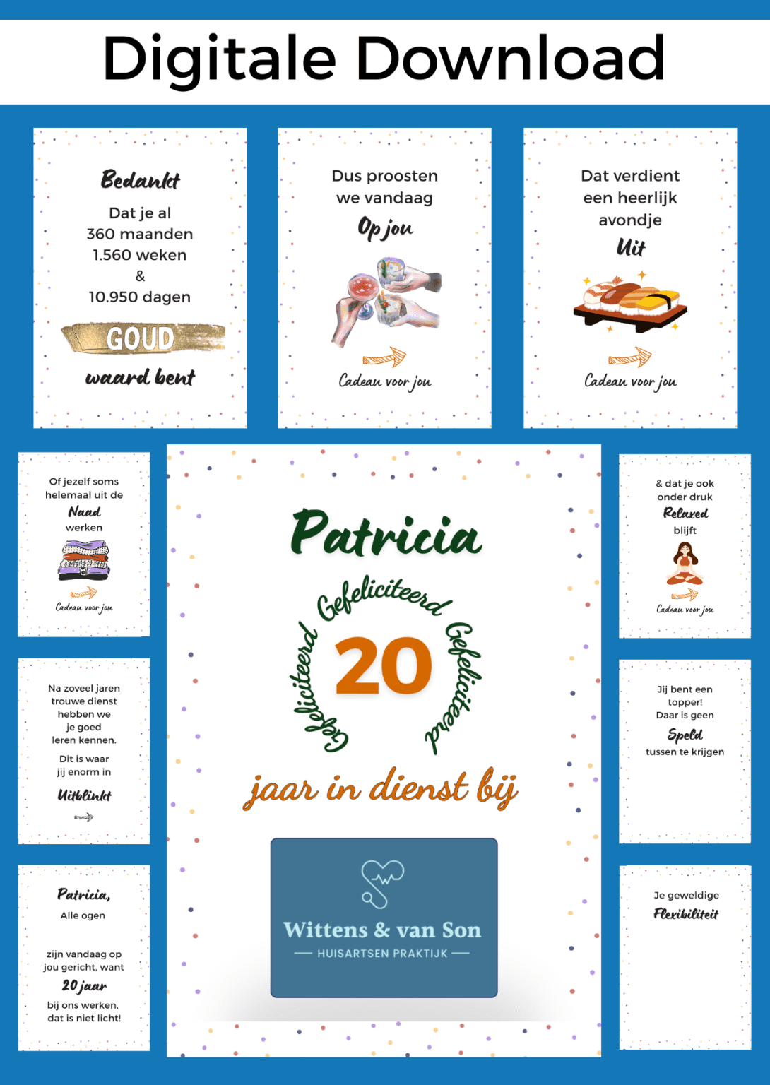 20 jr Jubileum Werk Bonboekje Vrouw – PDF en Canva Sjabloon, Geef Digitaal